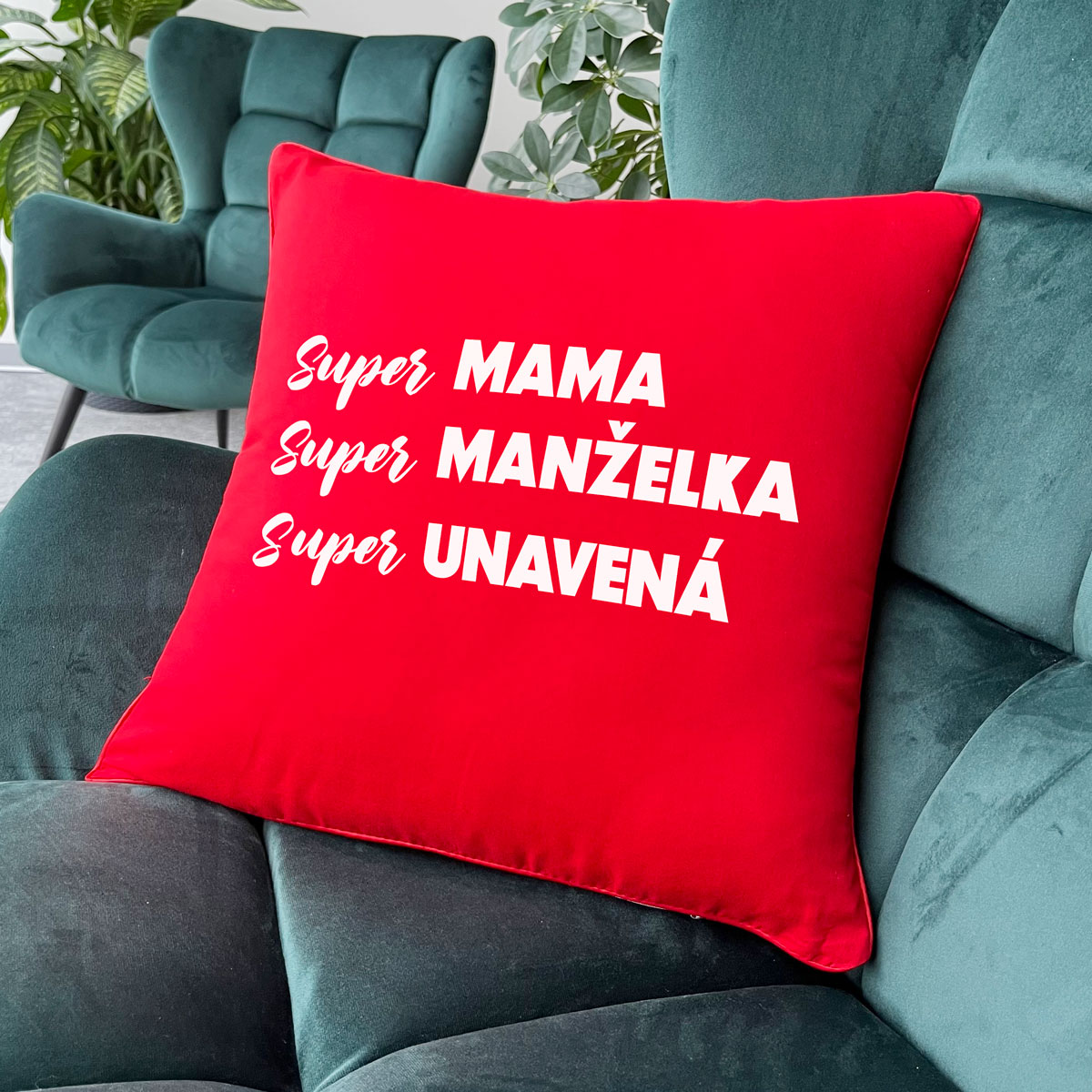 Dekorační polštář "Super máma popis" | Vsechnydarky.cz